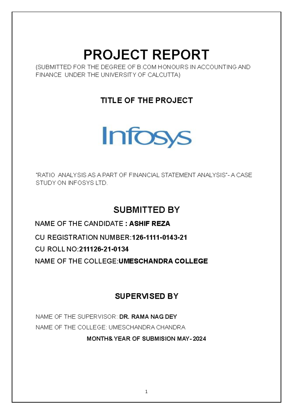 B.COM (HONS) PROJECT REPORT: FINANCIAL STATEMENT ANALYSIS OF INFOSYS ...