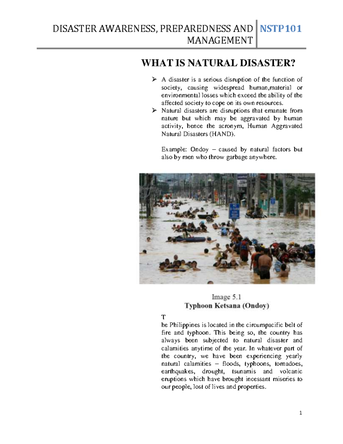 MANAGEMENT 5 - Comprehensive Lecture Notes on Natural Disasters - Studocu