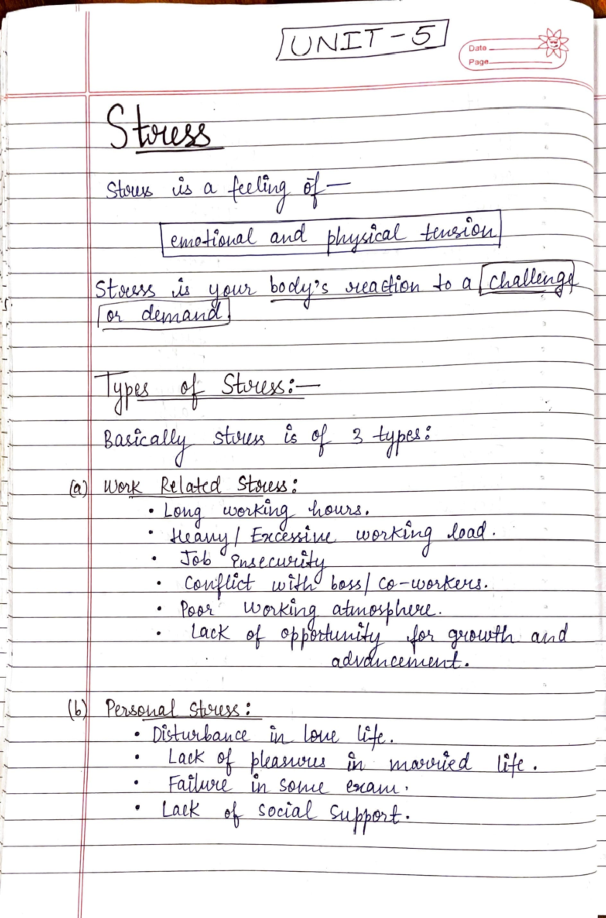 Soft skills unit 5 - UNIT 5 Date Page Stress Stress is a feeling of emotional and physical ...