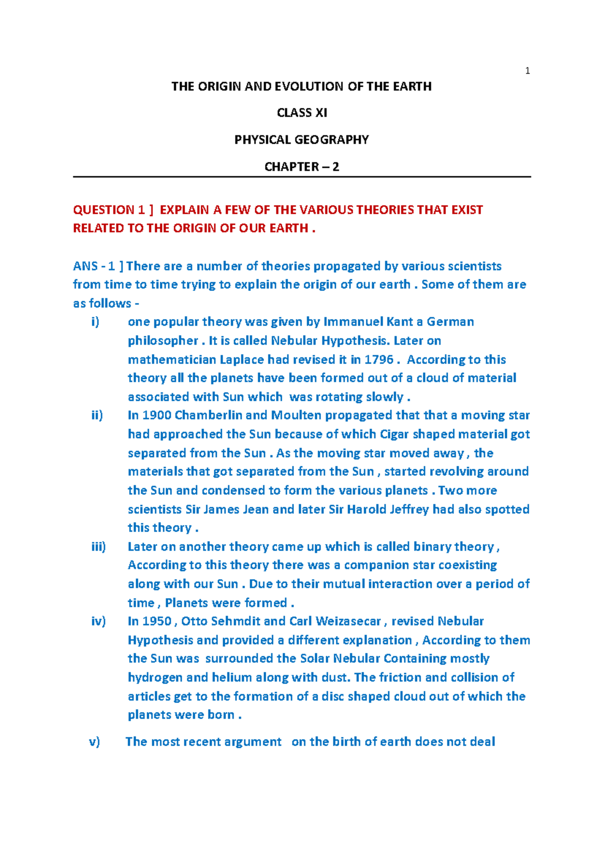 Class XI Physical Geography: The Origin and Evolution of the Earth ...