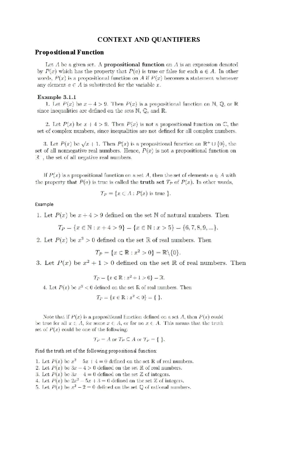 Lesson-3 - logic and set theory - Mathematics in the Modern World - CONTEXT AND QUANTIFIERS ...