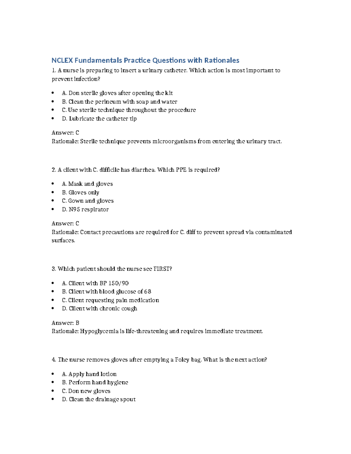 NCLEX Fundamentals Practice Questions & Rationales for Infection ...