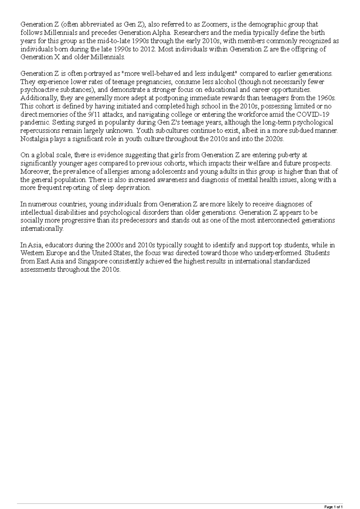 File 439556491 - Generation Z Summary - Generation Z (often abbreviated ...