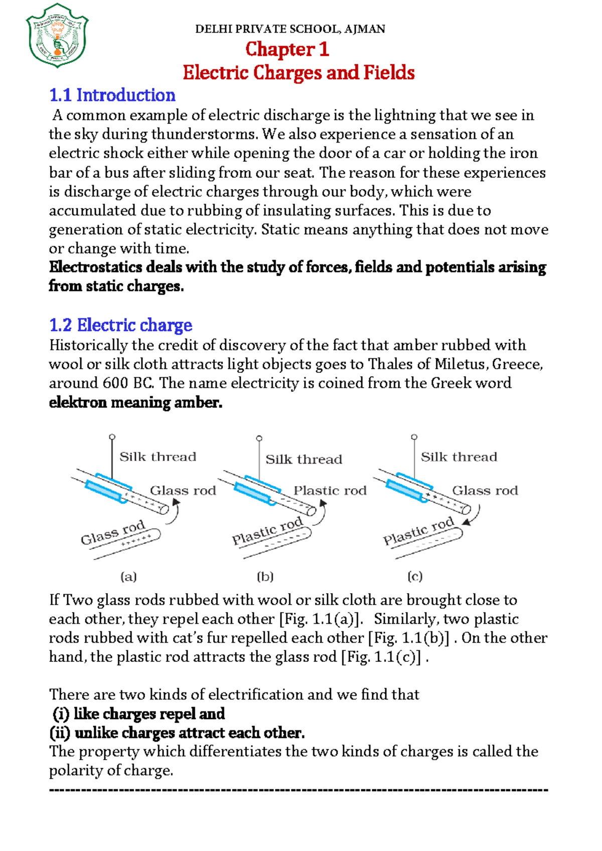Electrostatics: Chapter 1 - Electric Charges and Fields (DPSA) - Studocu