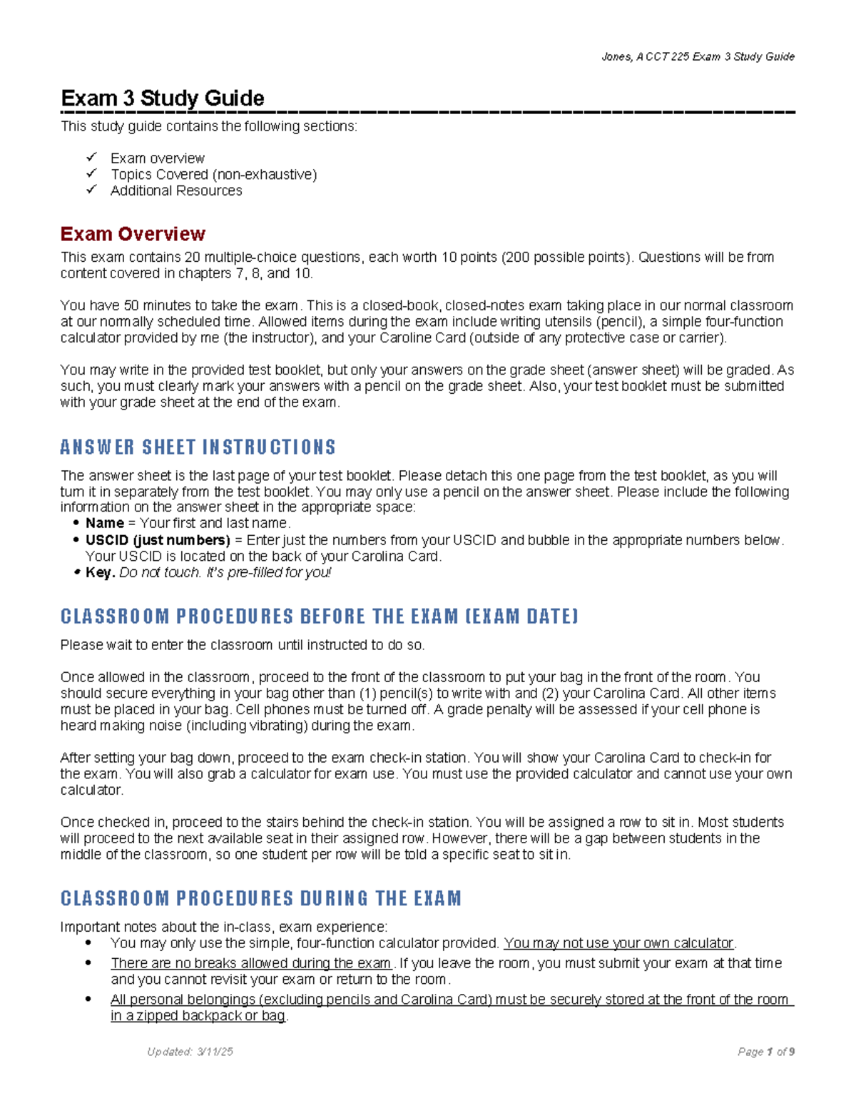 Jones, ACCT 225 Exam 3 Study Guide: Key Concepts & Procedures - Studocu