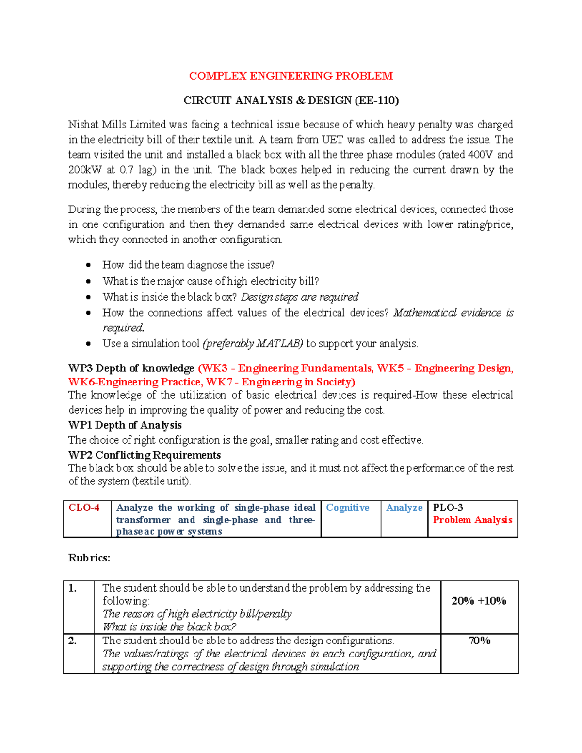 Circuit Analysis & Design Case Study (EE-110 & EE-110L) - Studocu