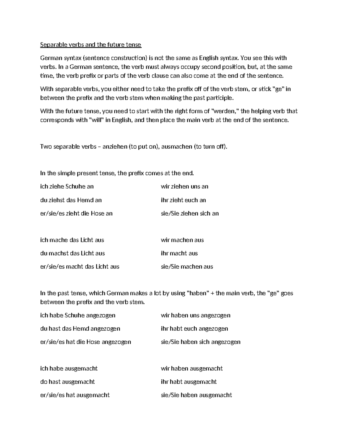 ELO 2 - Separable Verbs & Future Tense in German Syntax - Studocu