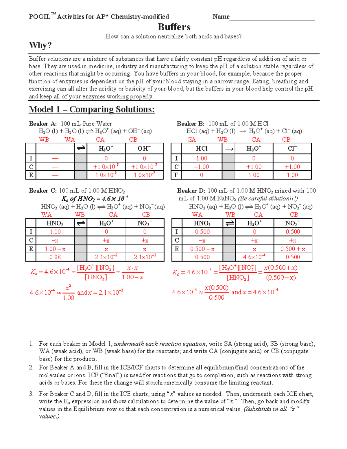 POGIL Activities for AP Chemistry: Buffers - 2025 Edition - Studocu