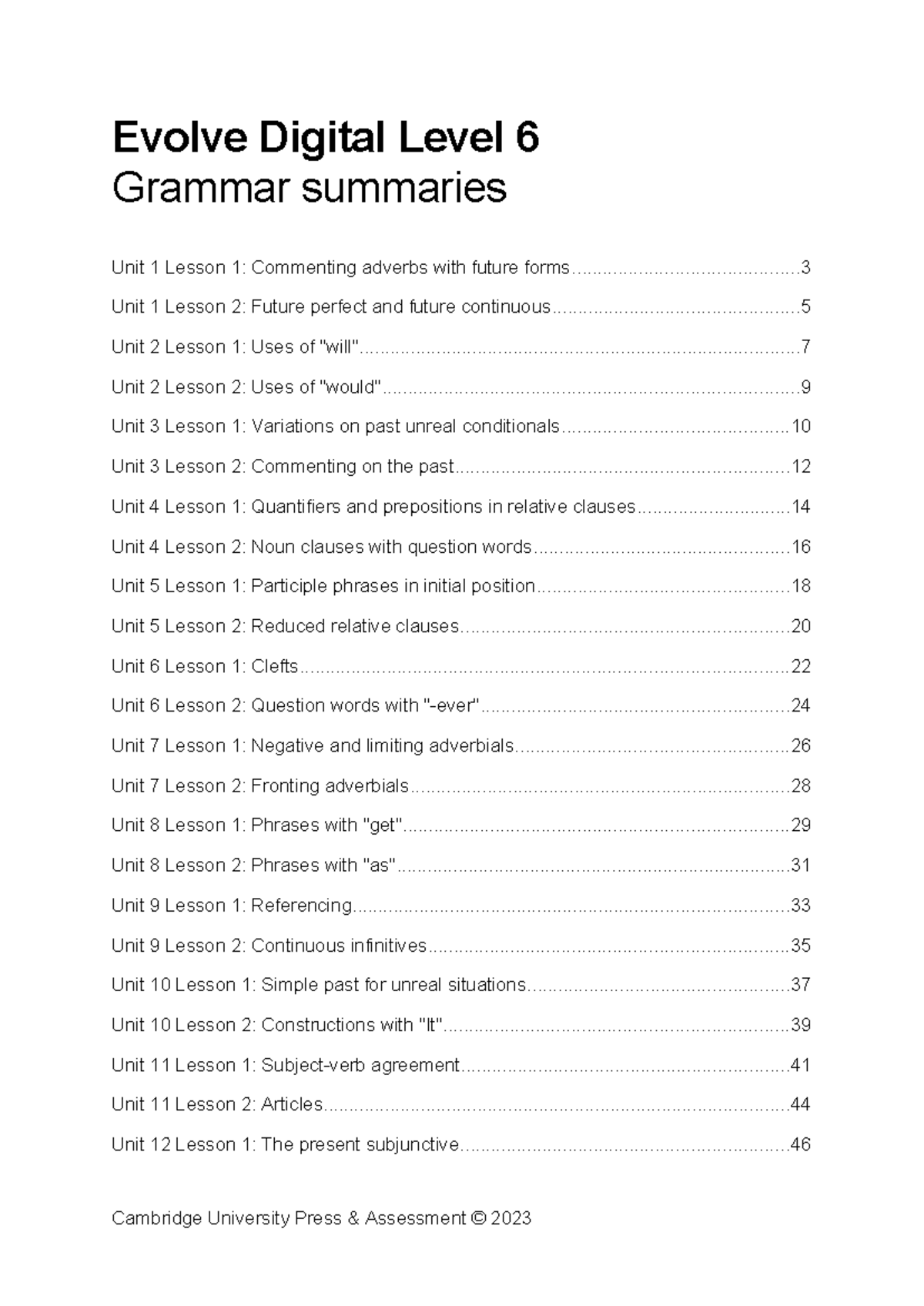 Evolve Digital Level 6 Grammar Summaries: Units 1-12 Overview - Studocu