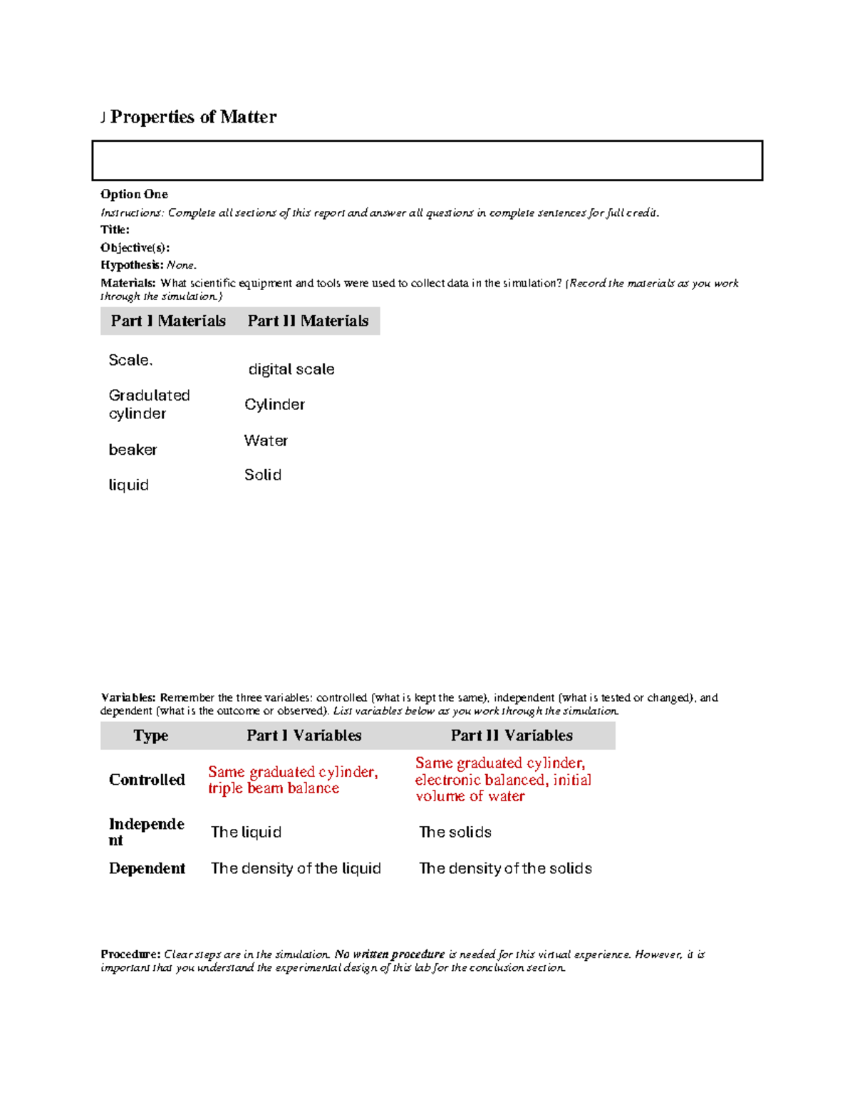 Properties of Matter Lab Report: Density Measurement & Analysis - Studocu