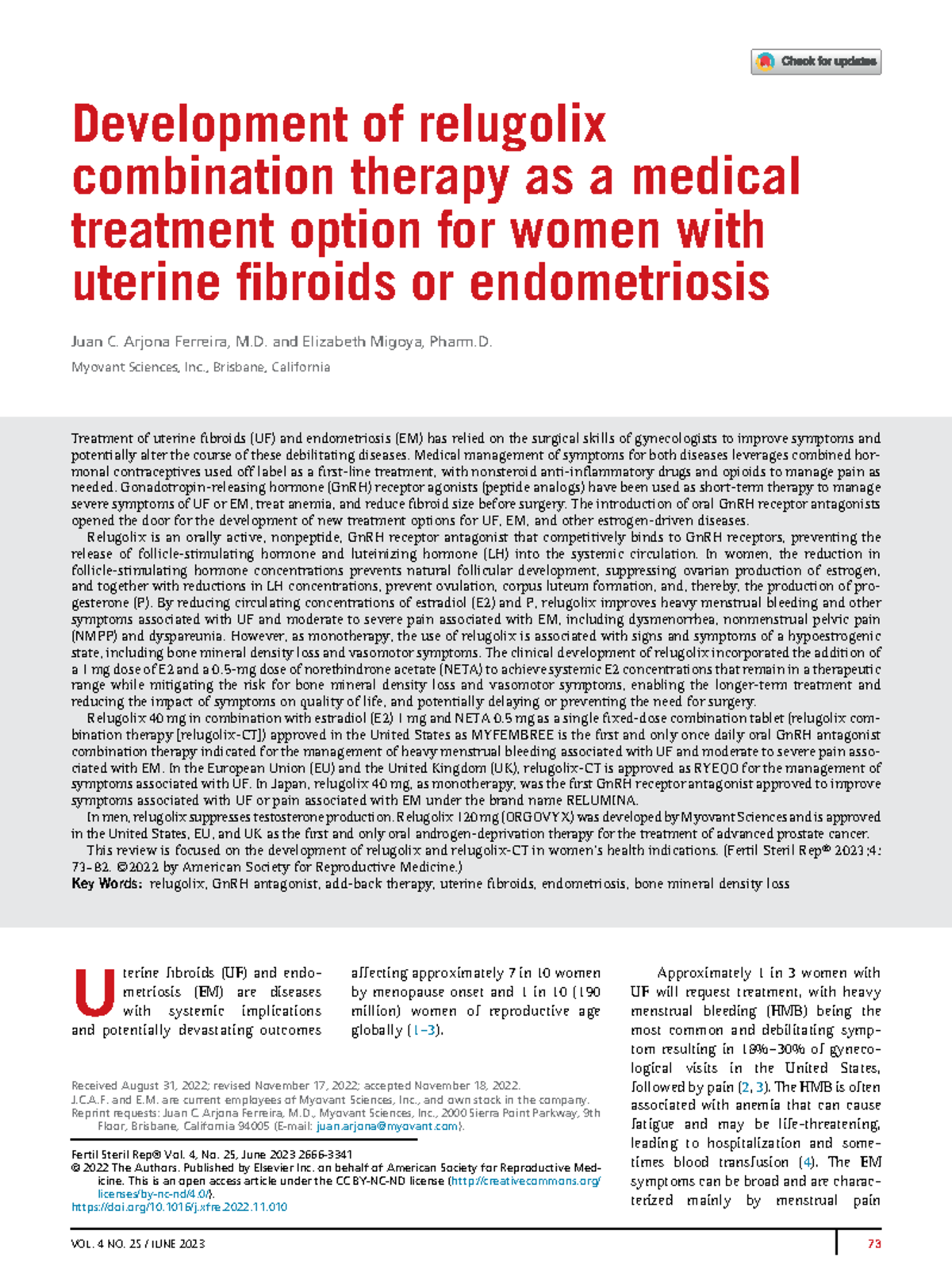 Development of Relugolix Combination Therapy for UF and EM Management ...