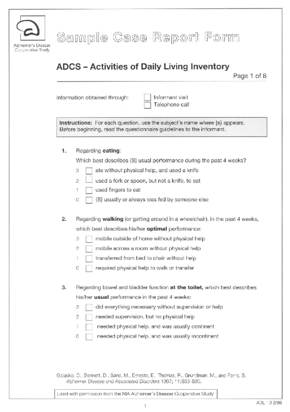 ADCS-ADL Inventory: Activities of Daily Living Assessment Form - Studocu