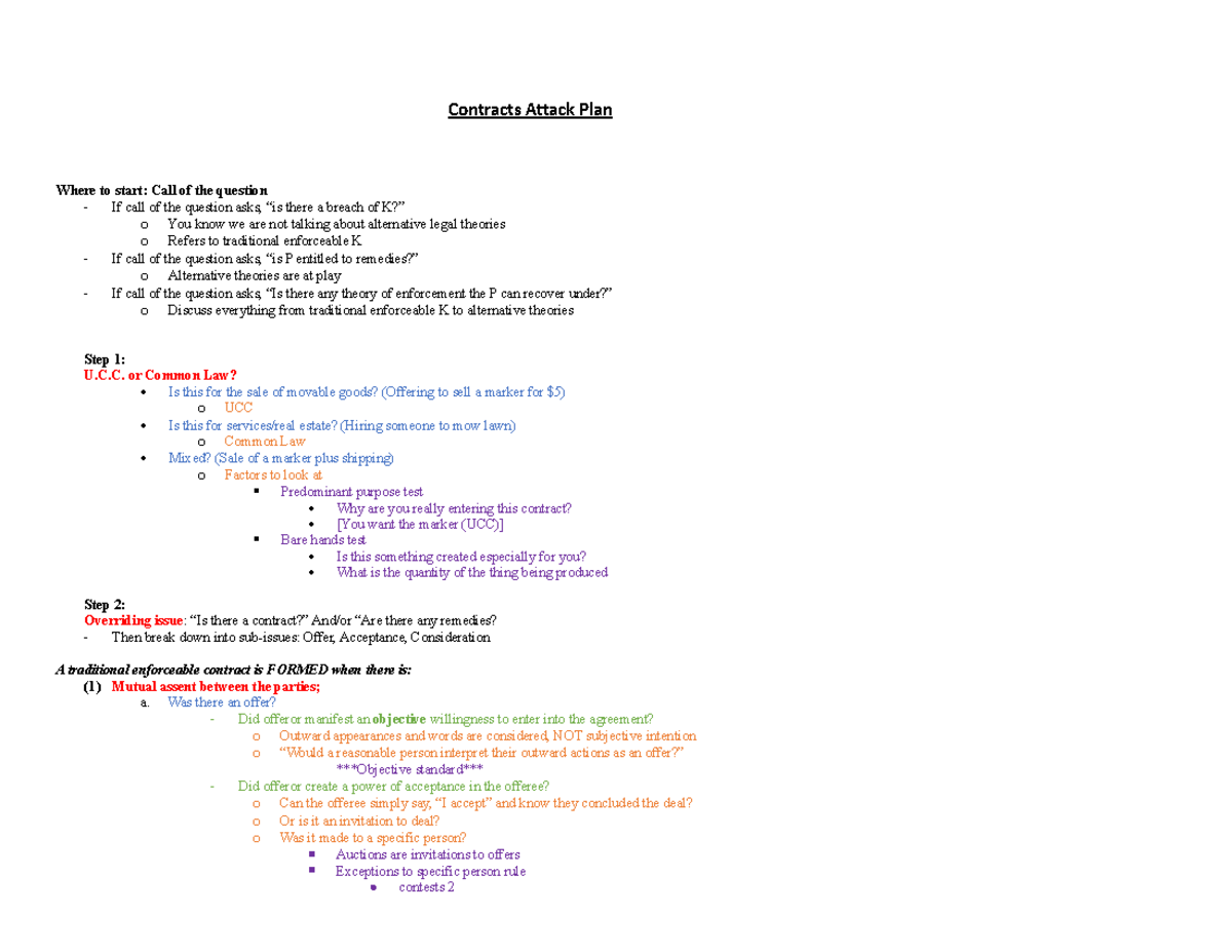 Contracts Attack Plan - C. or Common Law? Is this for the sale of ...