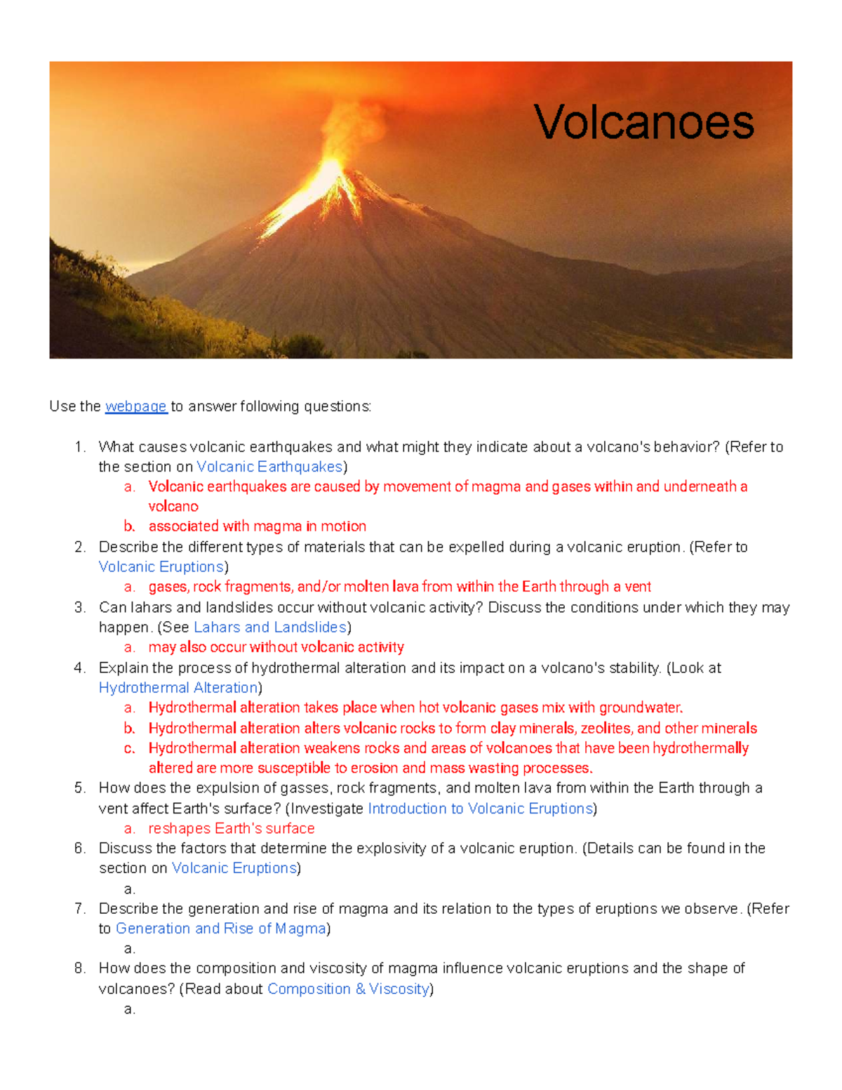 Volcanoes: Understanding Earthquakes, Eruptions, and Alteration - Studocu