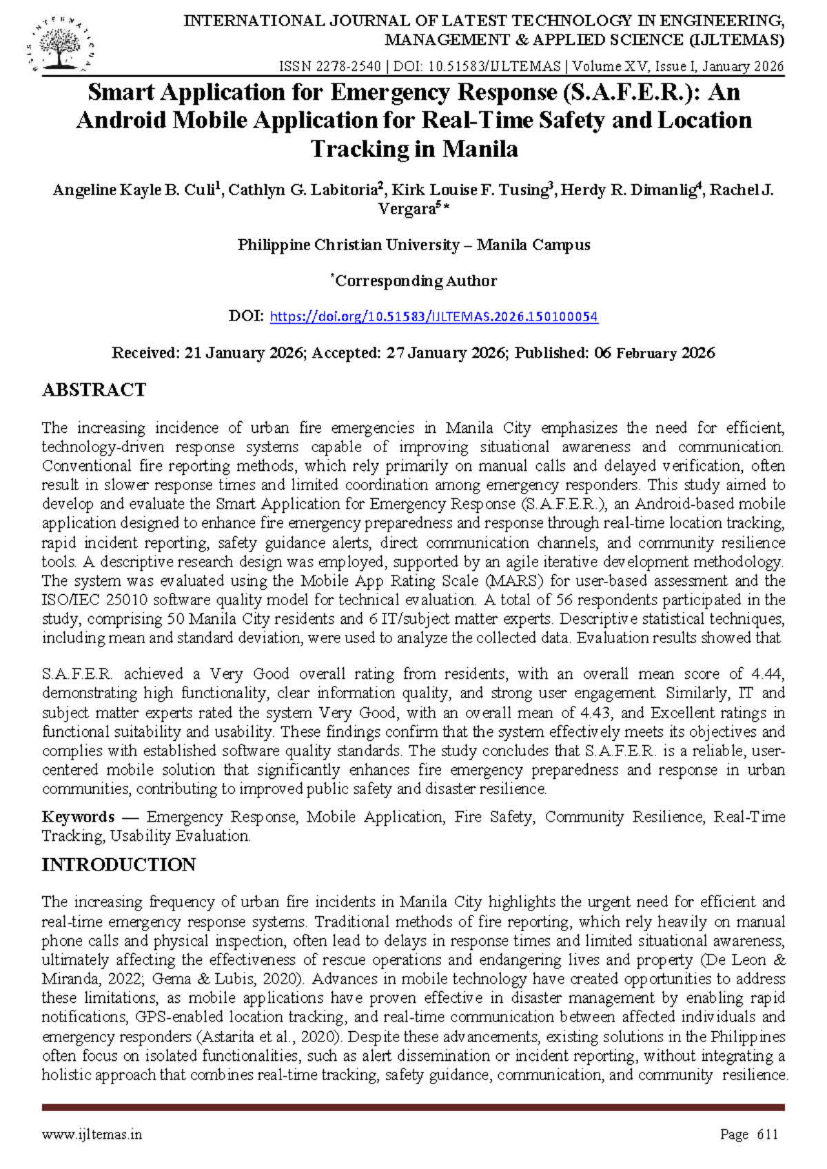Smart Application for Emergency Response (S.A.F.E.R.) Evaluation in ...