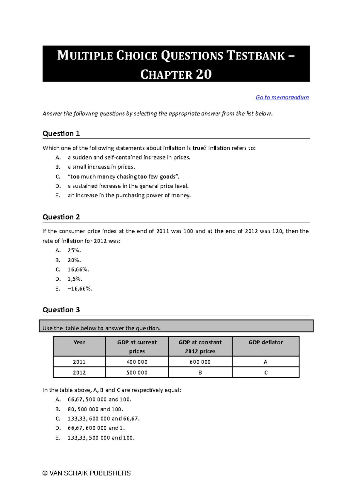 Economics 5 MCQ C19 - MULTIPLE CHOICE QUESTIONS TESTBANK – CHAPTER 19 ...
