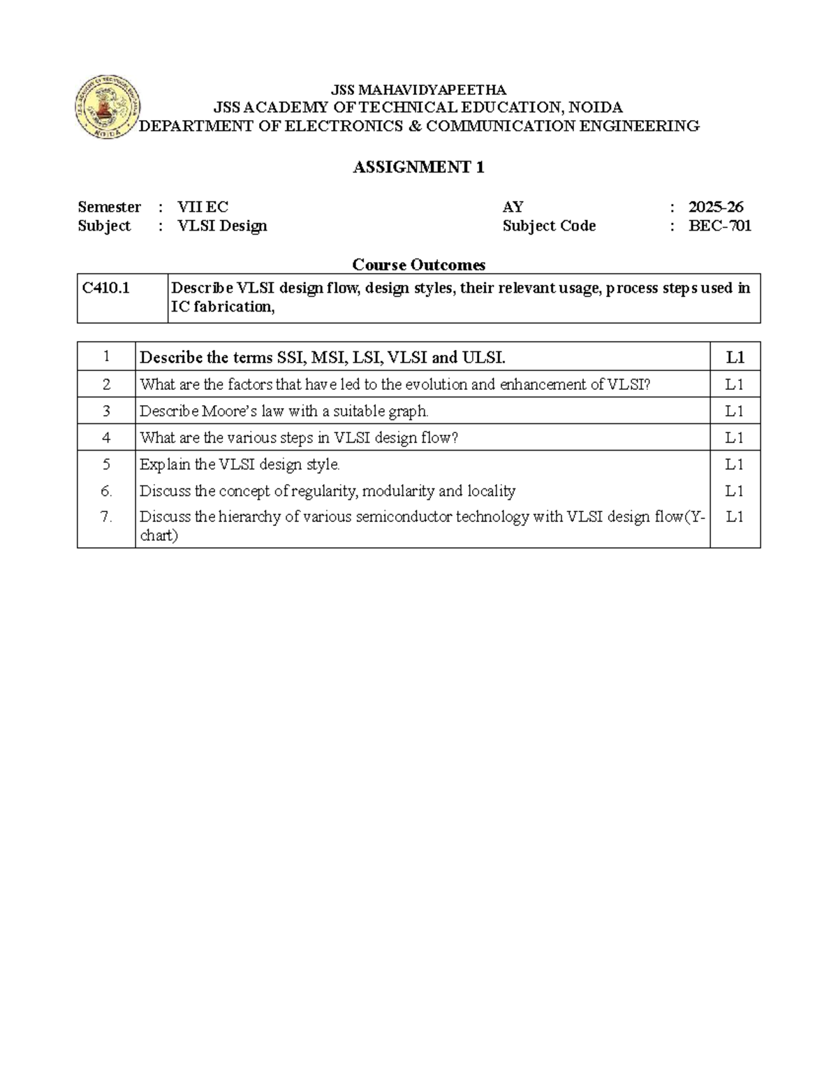 EC VII VLSI Design Assignment 1 - Design Flow & Styles Overview - Studocu
