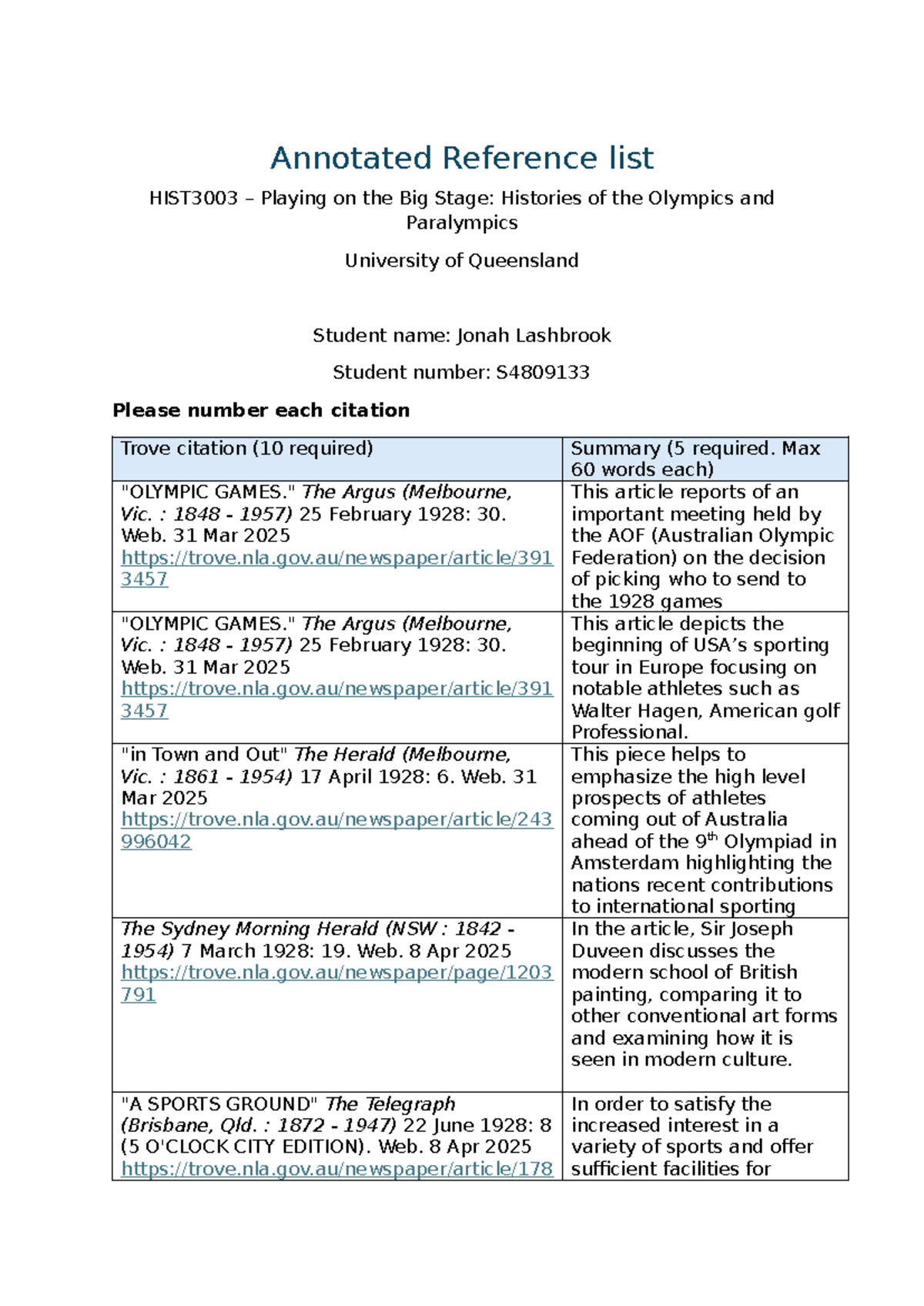 Annotated Reference List for HIST3003: Histories of the Olympics and ...