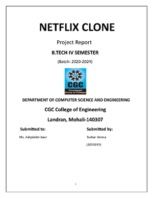 Netflix Clone Project Report - 1 NETFLIX CLONE Project Report B IV SEMESTER (Batch: 2020-2024 ...
