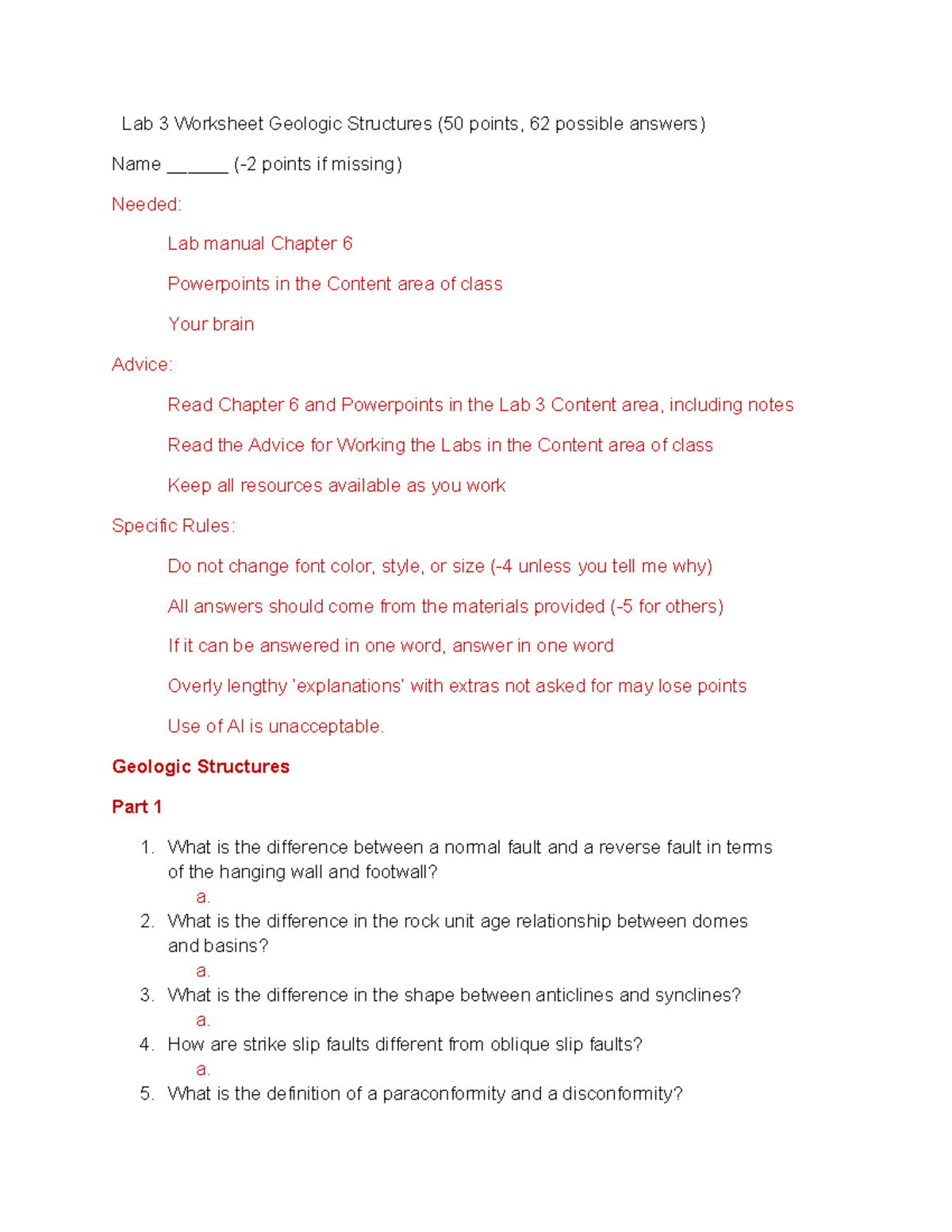 Lab 3 Worksheet: Geologic Structures (Fall 2025) - Studocu