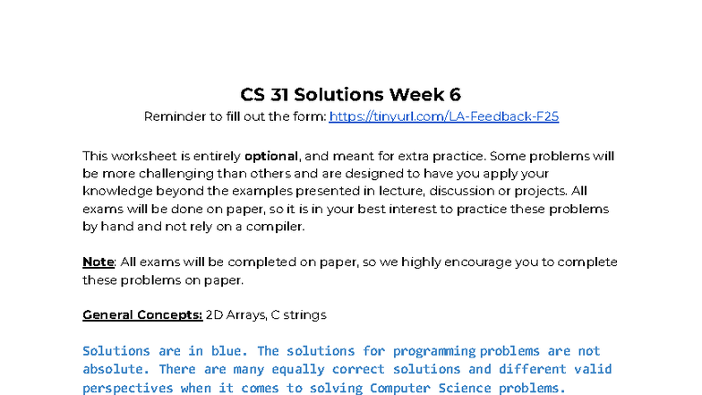 CS 31 Week 6 Optional Solutions for C Strings Practice - Studocu