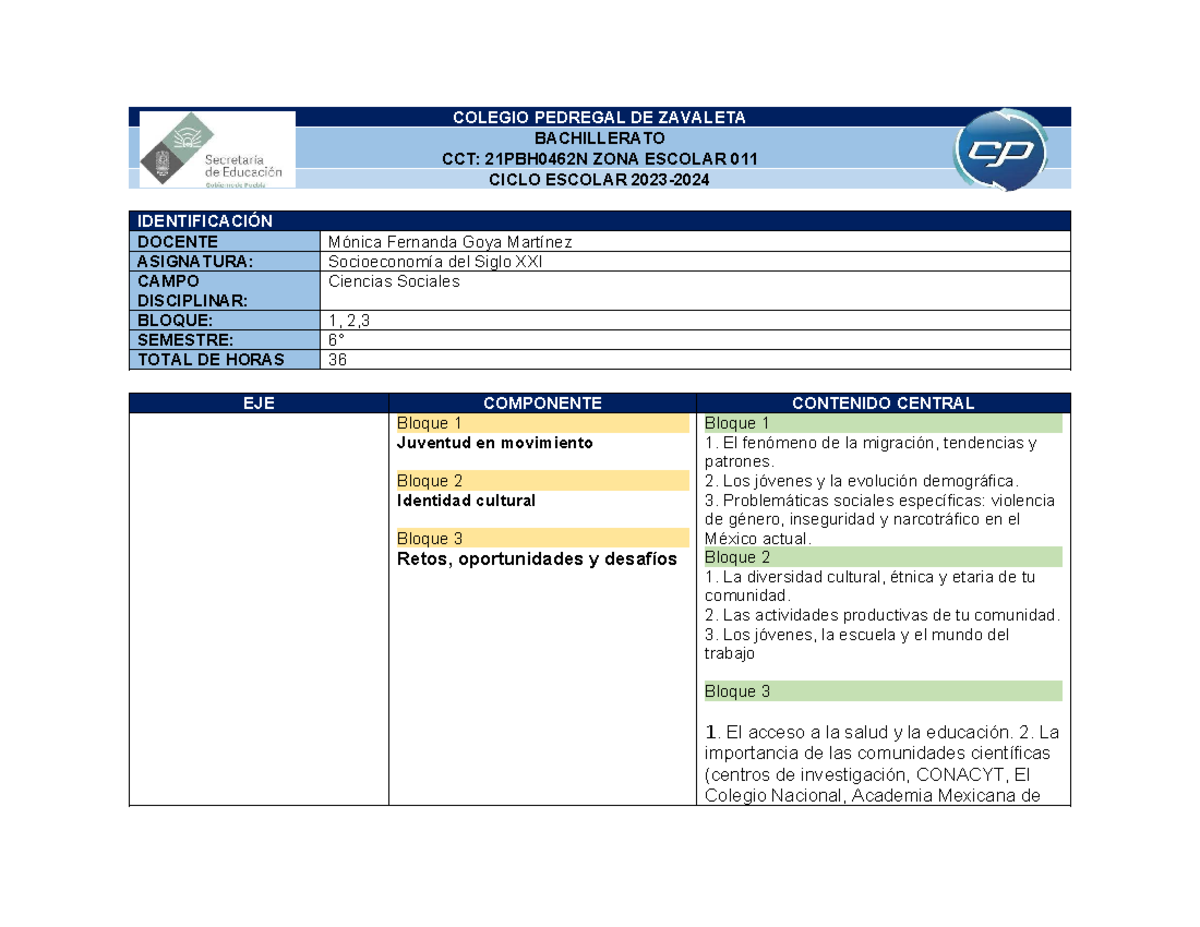 Secuencia Didactica Hist. Socioeconómica - COLEGIO PEDREGAL DE ZAVALETA BACHILLERATO CCT: - Studocu