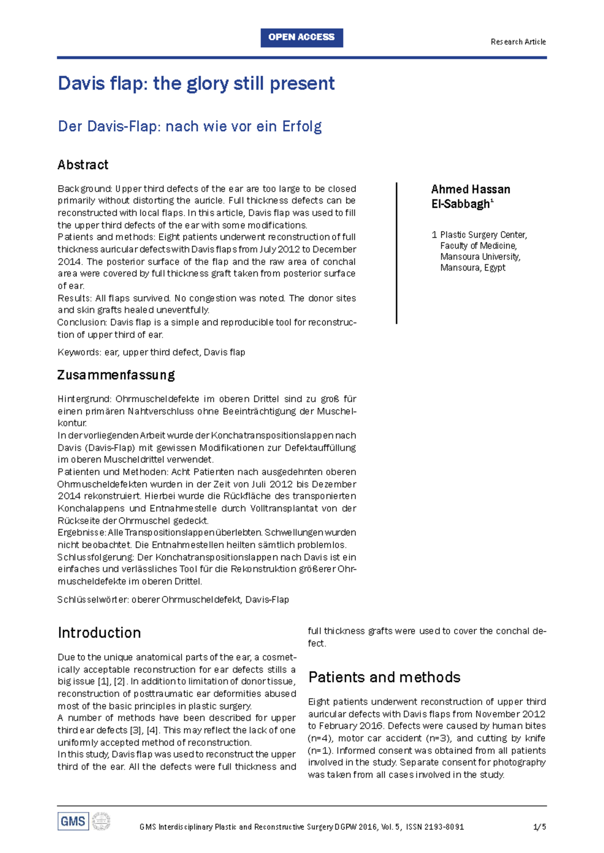 Davis Flap Reconstruction for Upper Third Ear Defects: A Study - Studocu