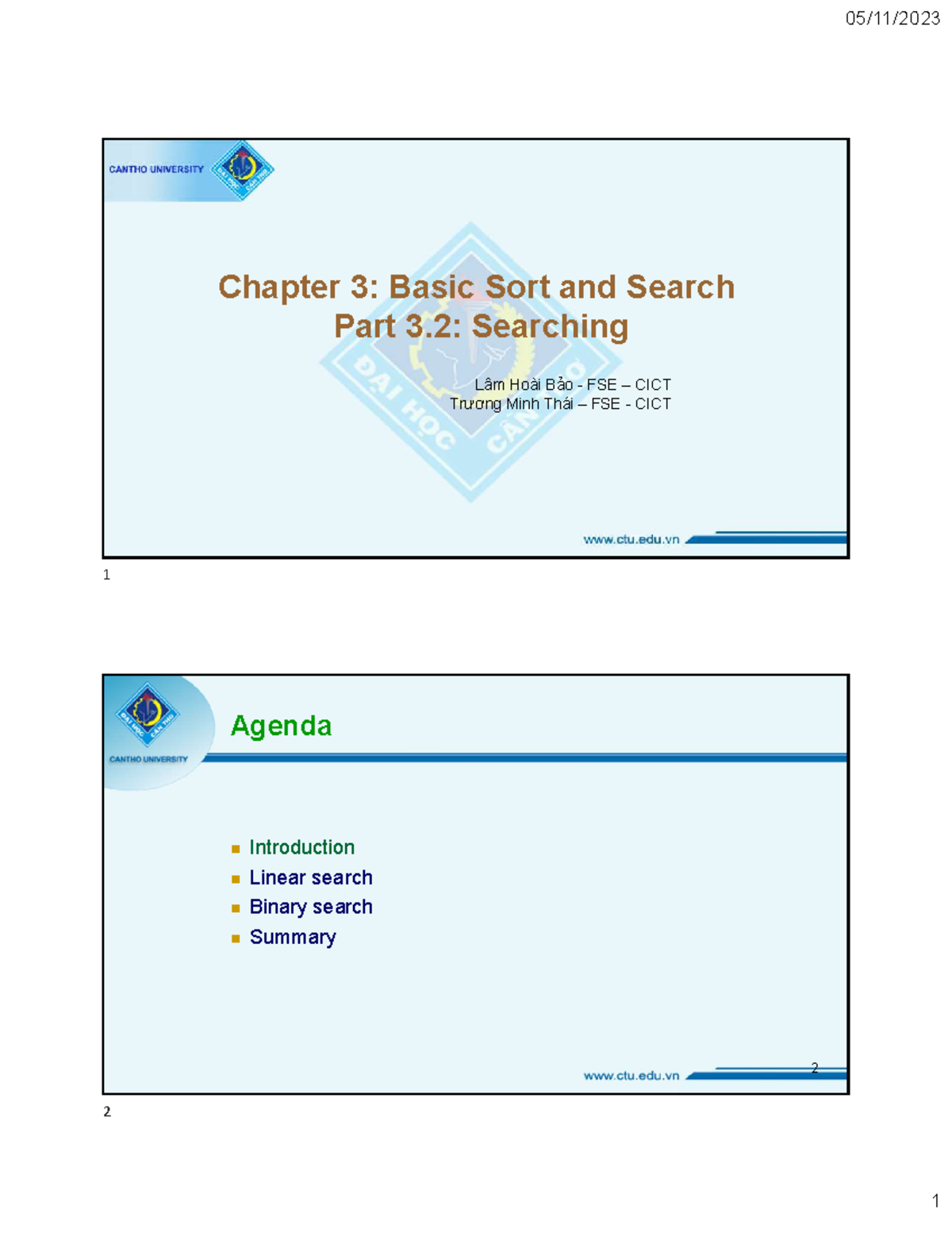 Chapter 3: Basic Sort and Search - Linear & Binary Search (CT177) - Studocu