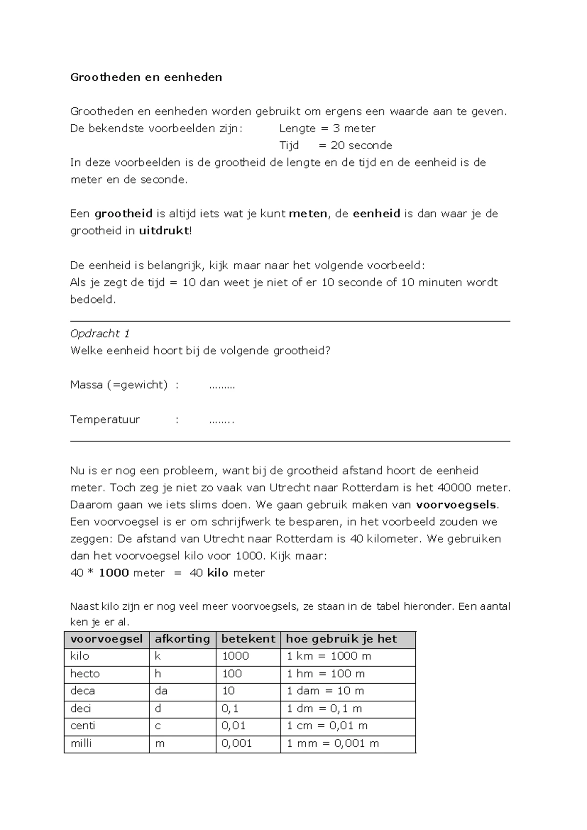 Grootheden en Eenheden Omrekeningen Uitleg en Oefeningen - Studeersnel