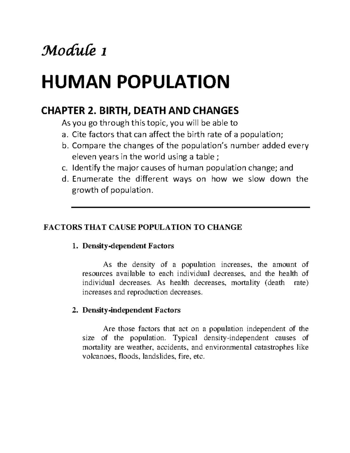 Population Dynamics: Birth, Death & Ecosystem Changes (Module 1) - Studocu