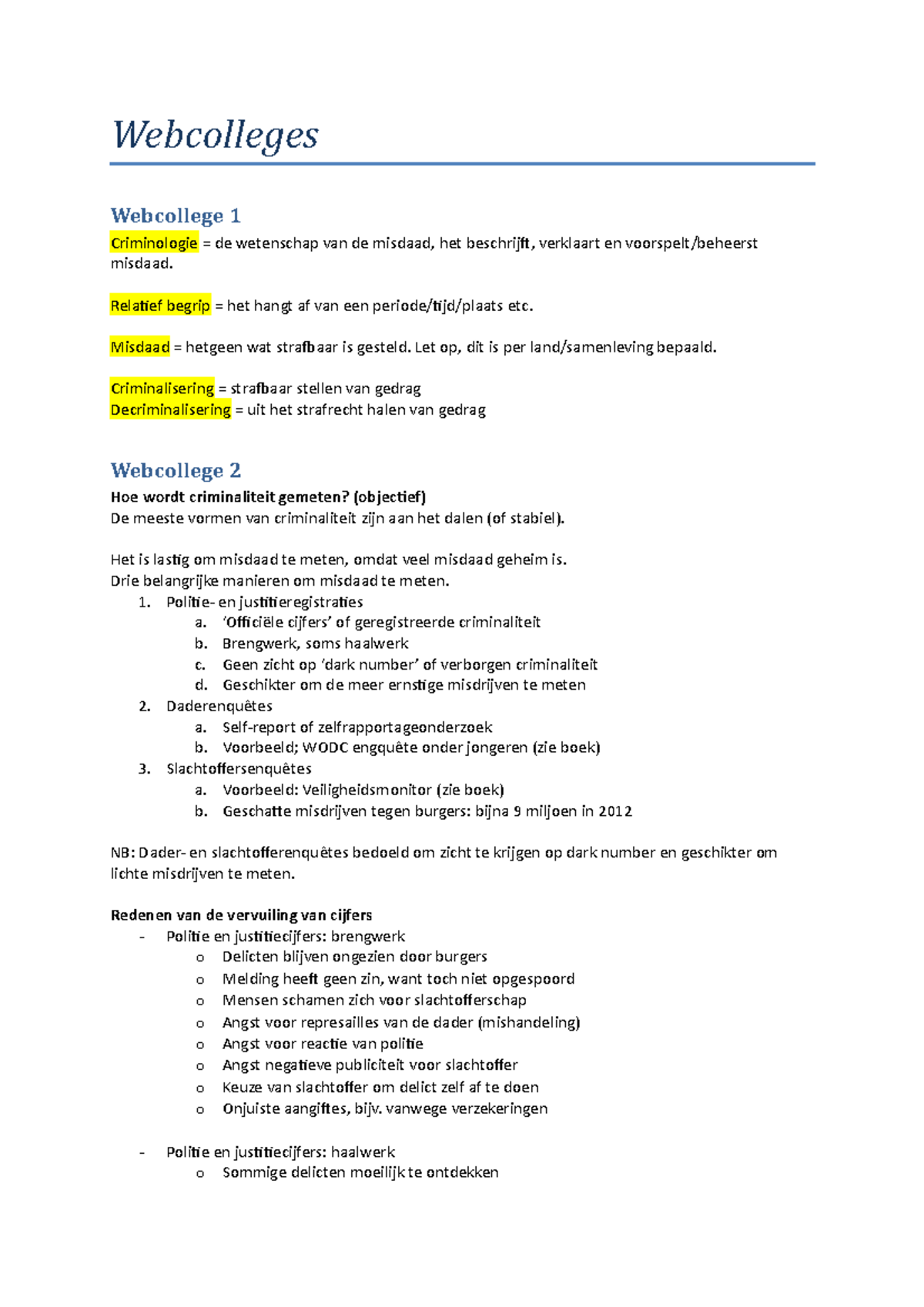 Webcolleges - College-aantekeningen 1, 2, 5 - Webcolleges Webcollege 1 ...