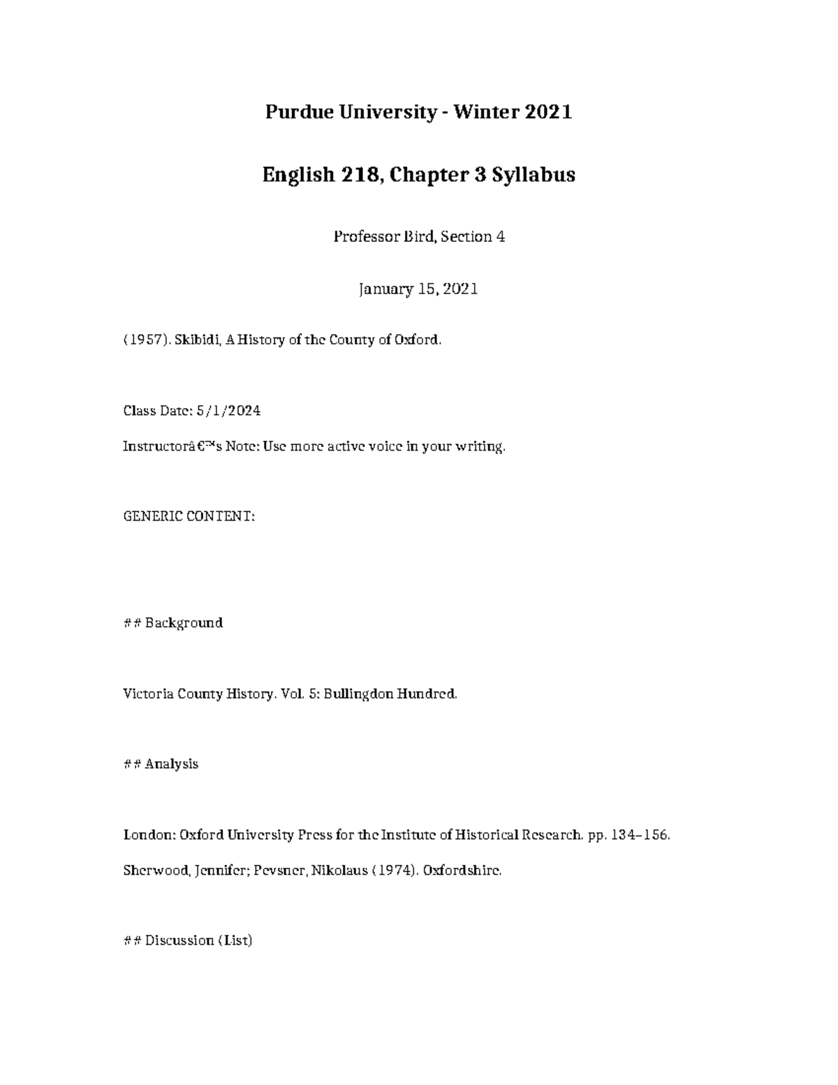 Purdue University English 218 Winter 2021 Chapter 3 Syllabus - Studocu