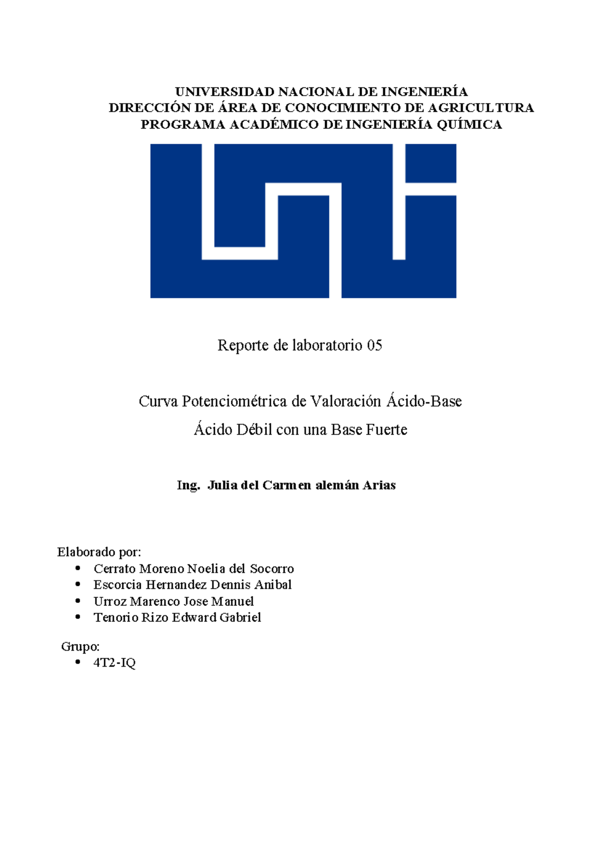 Lab 05: Curva Potenciométrica de Valoración Ácido Débil con Base Fuerte ...