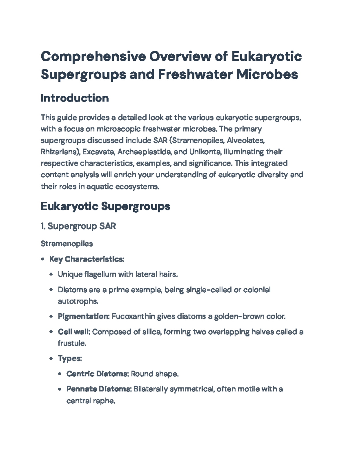 Comprehensive Guide to Eukaryotic Supergroups & Freshwater Microbes ...