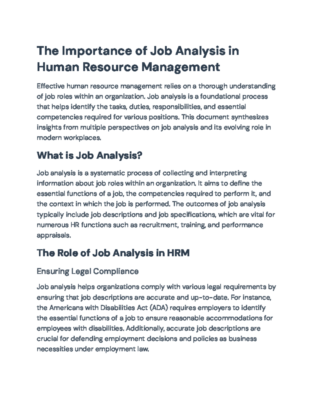 Job Analysis and Its Role in Human Resource Management (HRM) - The ...