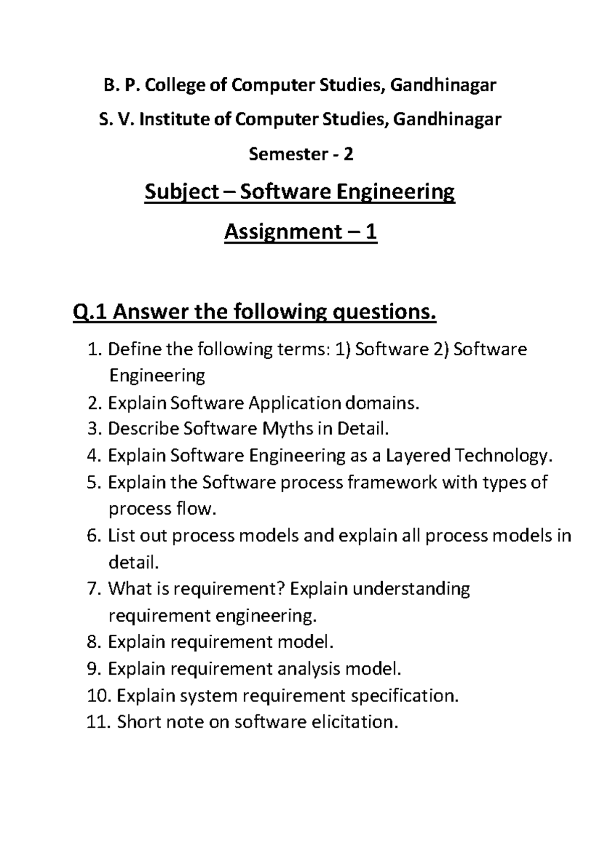 Software Engineering Assignment 1 - BP College Semester 2 - B. P ...
