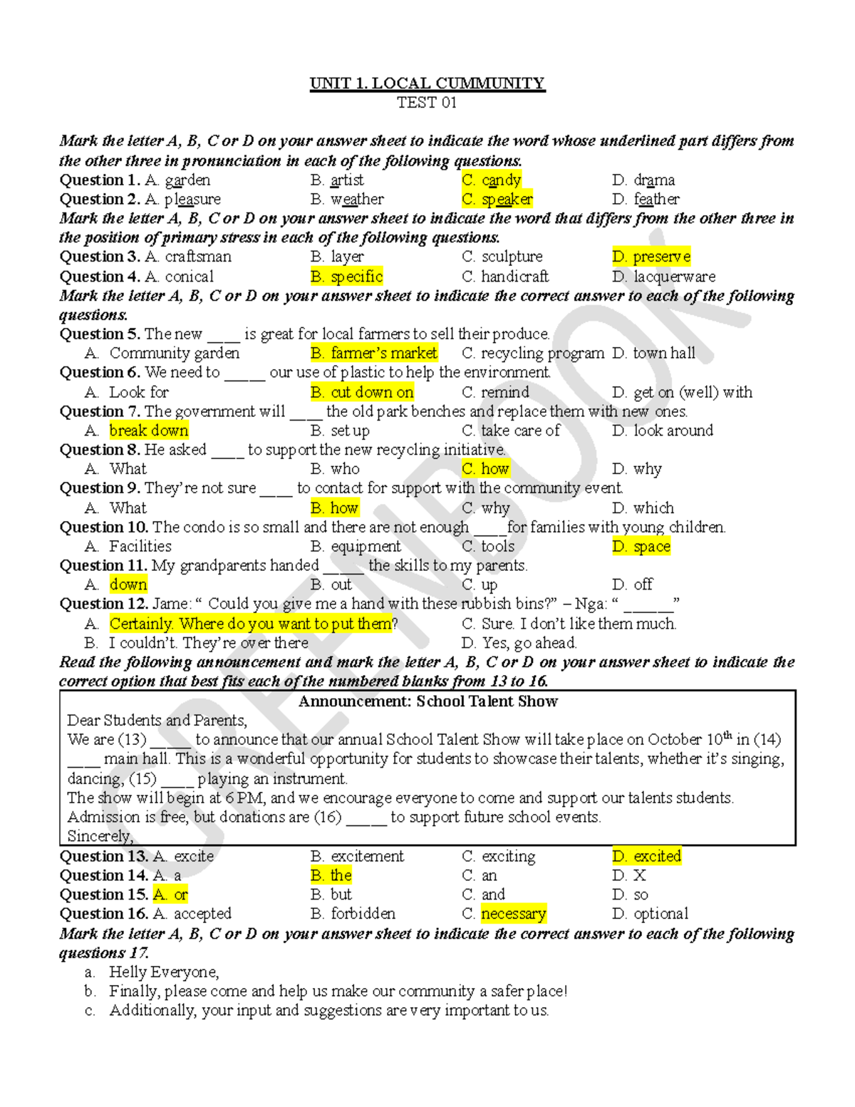 UNIT 1. LOCAL COMMUNITY TEST 01 & 02 - Practice Questions for GS 9 ...