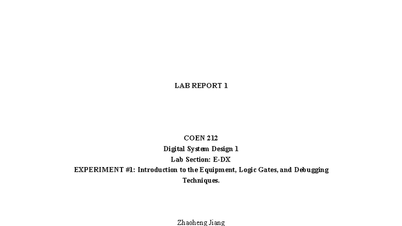 LAB REPORT 1: COEN 212 Digital System Design - Logic Gates & Debugging ...
