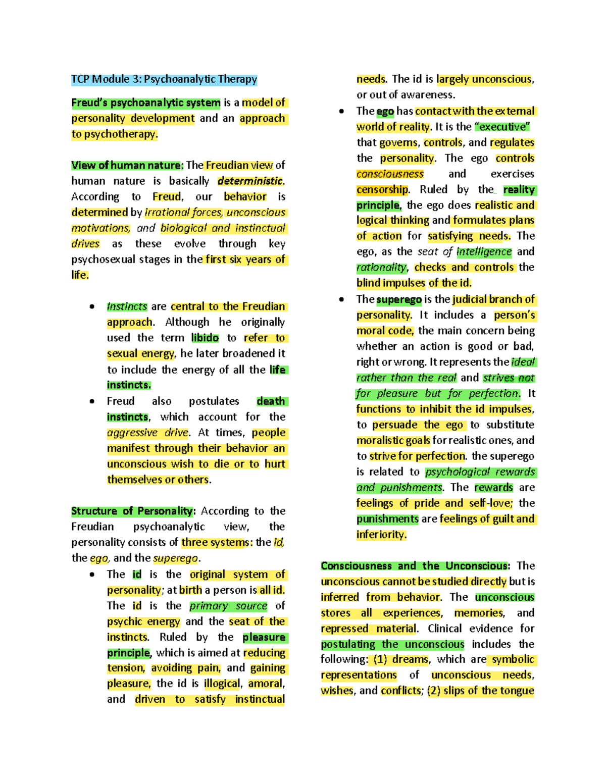 Module 3 Psychoanalytic Therapy Overview and Key Concepts - Studocu