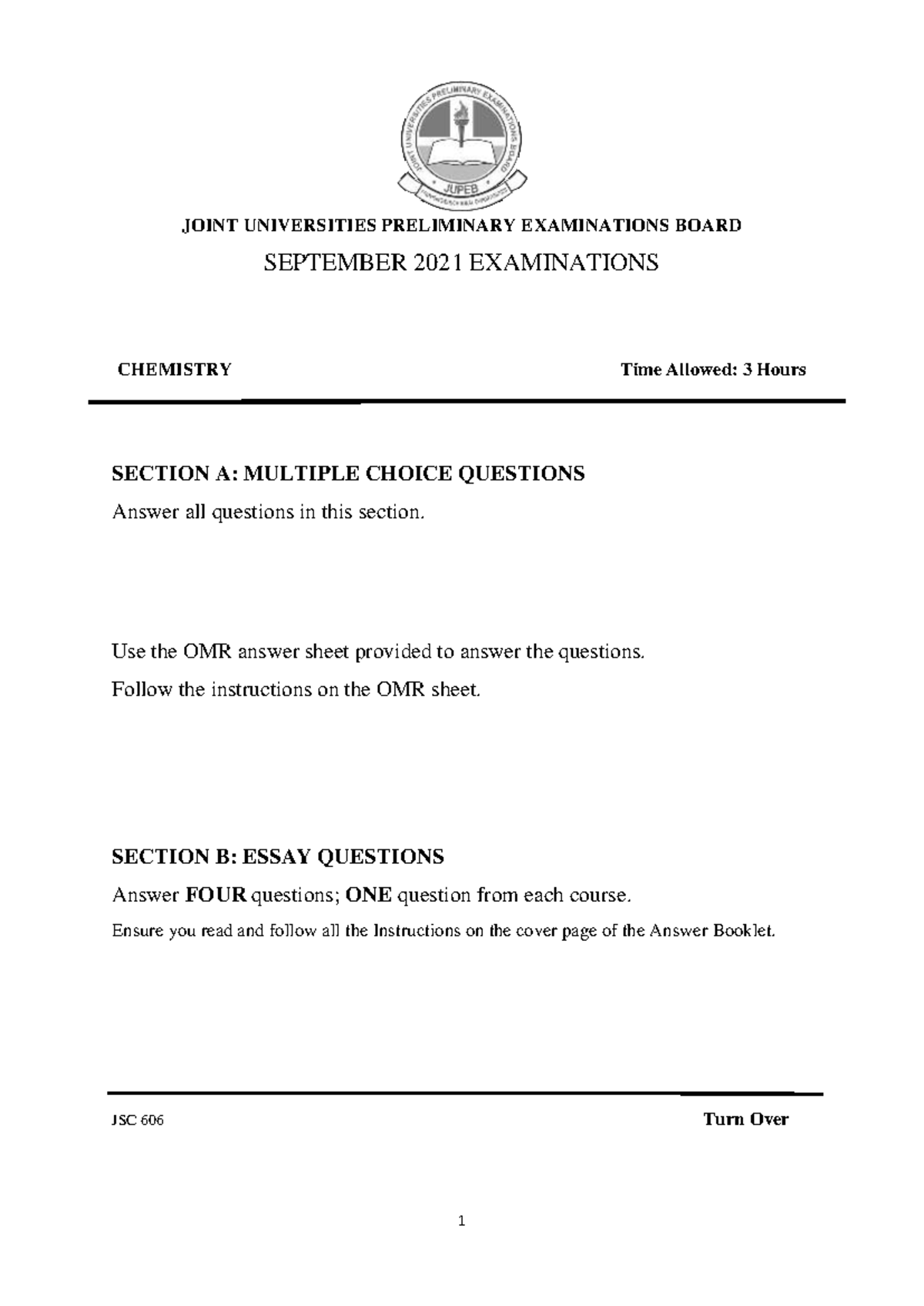 2021 Chemistry - MCQ & Essay Questions Prep (JSC 606) - Studocu