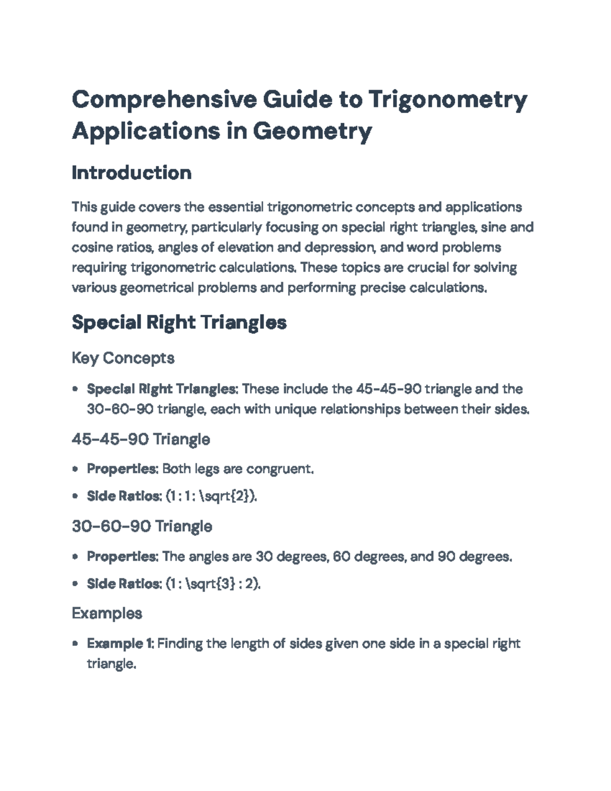 Comprehensive Trigonometry Guide: Special Right Triangles ...