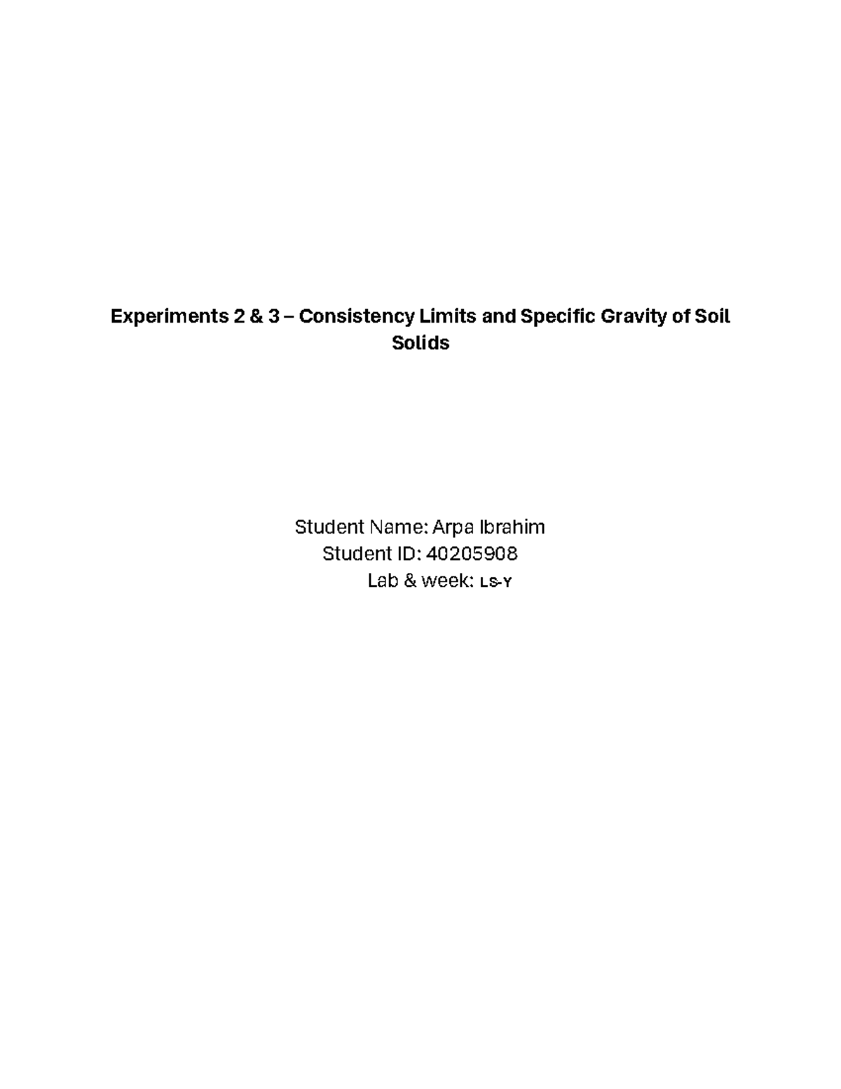 BCEE 432 Lab 2: Consistency Limits & Specific Gravity of Soil Solids - Studocu