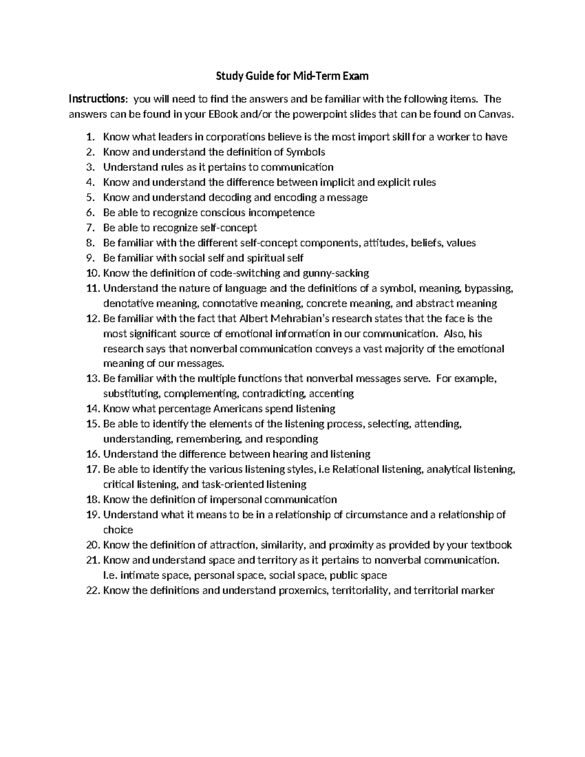 Study Guide for Mid-Term Exam in Communication Skills (COMM 101) - Studocu