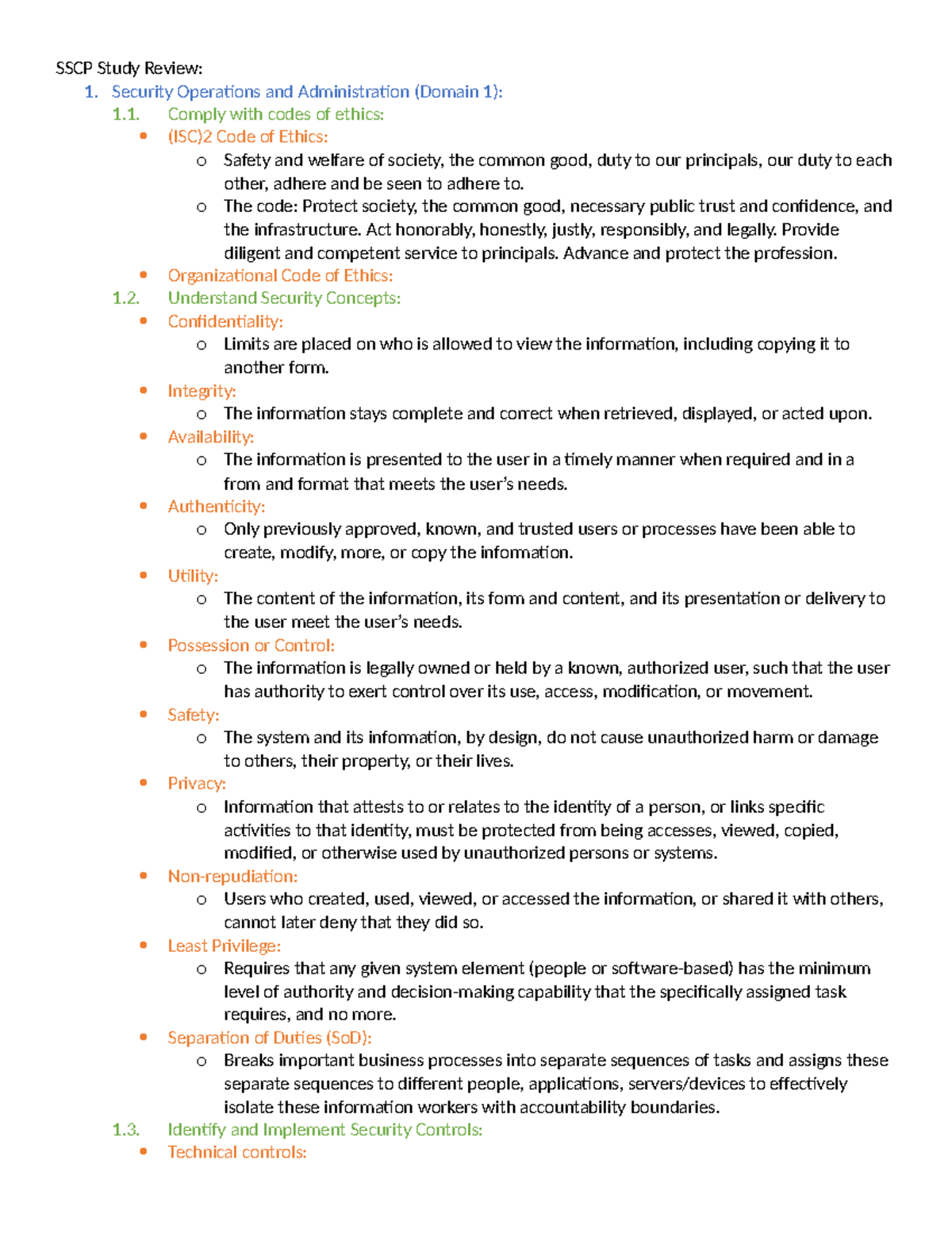 SSCP Study Review - Security Operations and Administration (Domain 1 ...