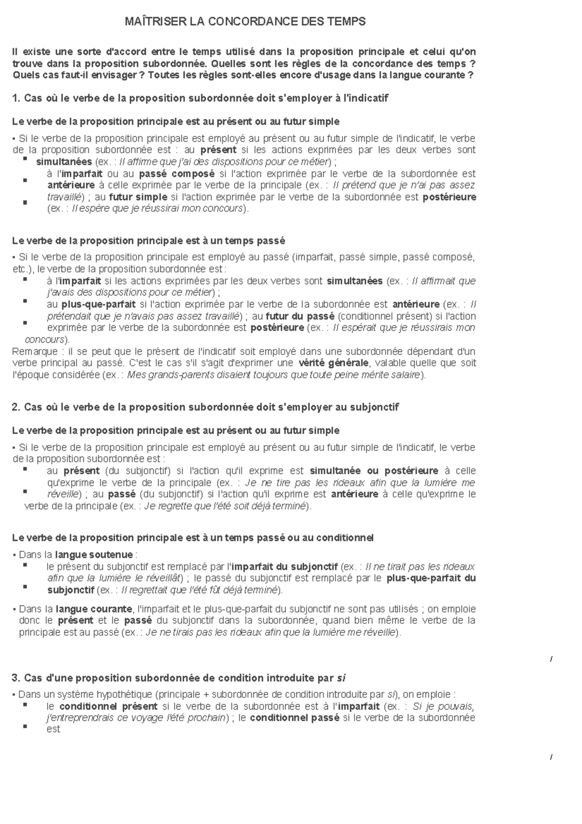 MAÎTRISER LA CONCORDANCE DES TEMPS - Cours 541610786 - Studocu