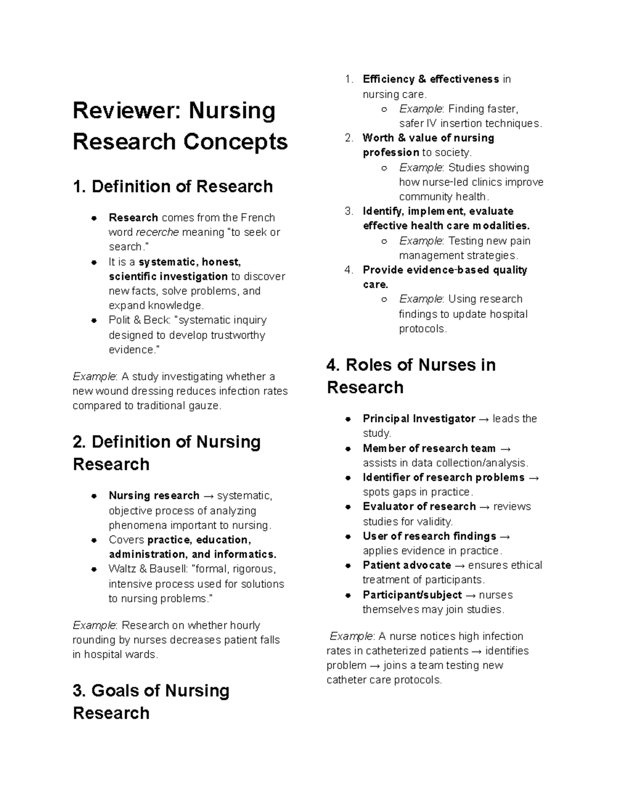 NUR 101: Nursing Research Concepts - Key Definitions and Goals - Studocu