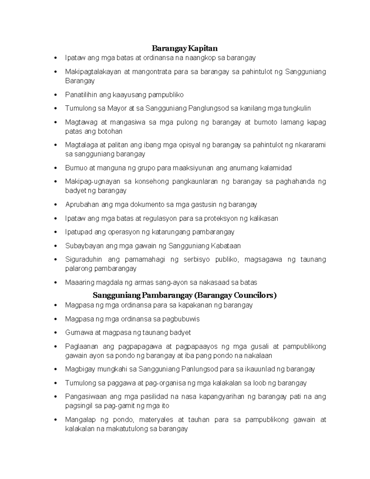 Barangay Kapitan: Mga Batas at Tungkulin ng Sangguniang Pambarangay ...