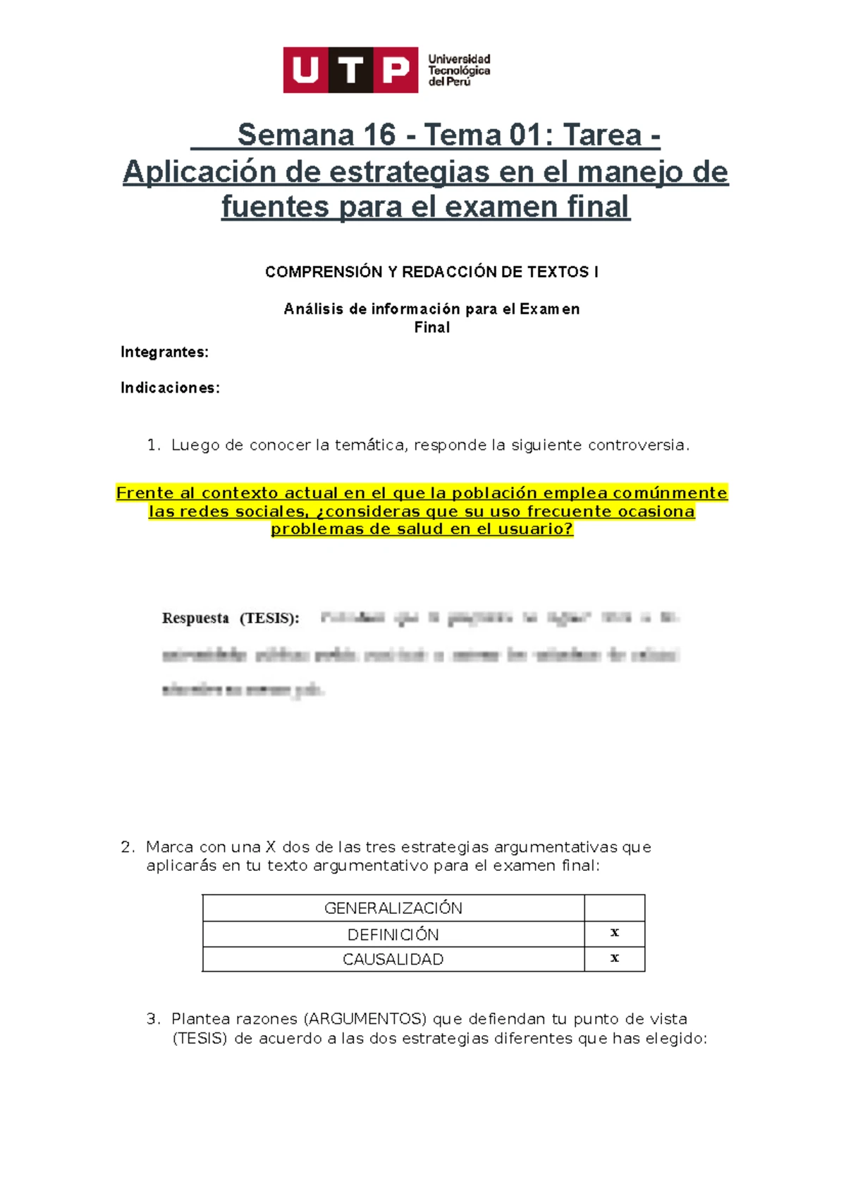 CURSO DE COMPRENSIÓN Y REDACCIÓN DE TEXTOS I - SEMANA 16: Estrategias de - Studocu
