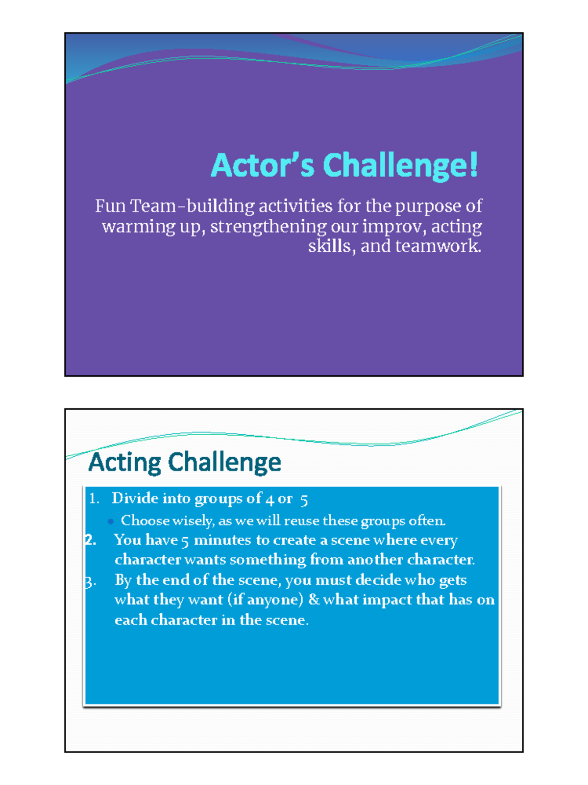 Actor's Challenge: Fun Improv and Team-Building Activities - Studocu