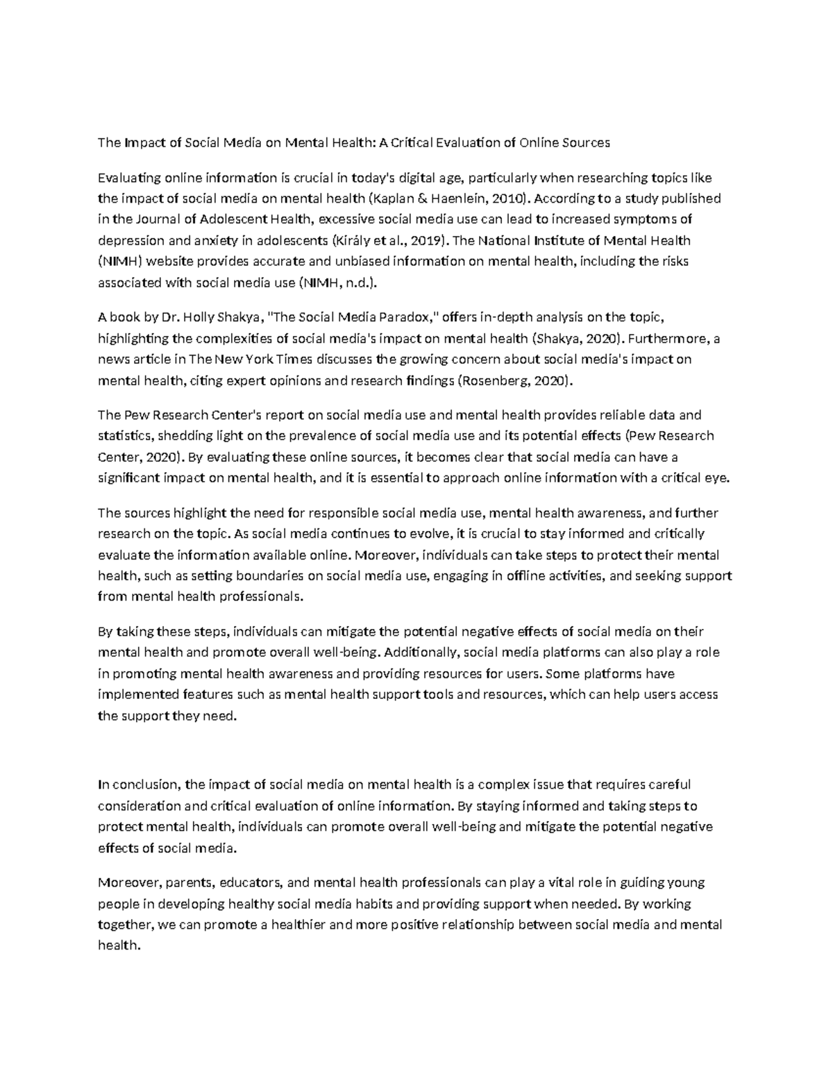 The Impact of Social Media on Mental Health: A Critical Evaluation (LJ1 ...
